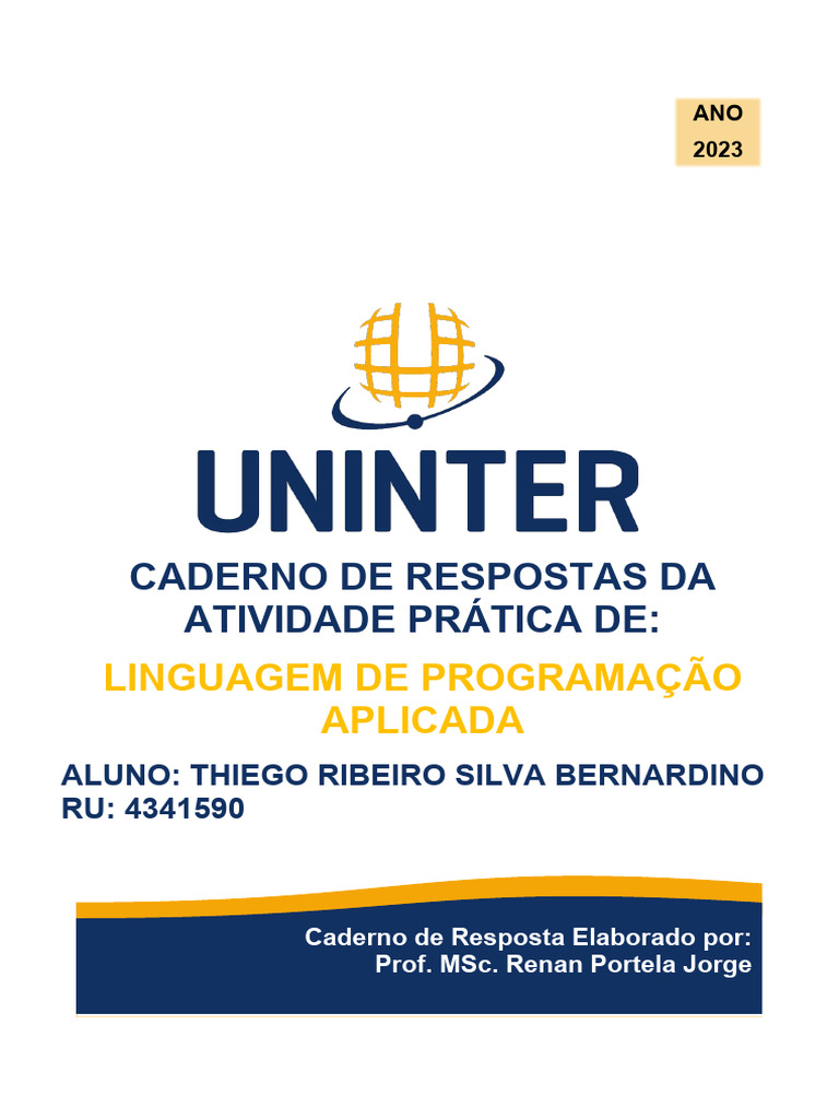 Caderno de Resolucao de Atividade Pratica de Linguagem de Programacao ...