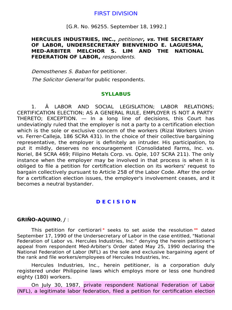 V.4. Hercules Industries, Inc. v. Secretary of Labor | PDF | Employment ...