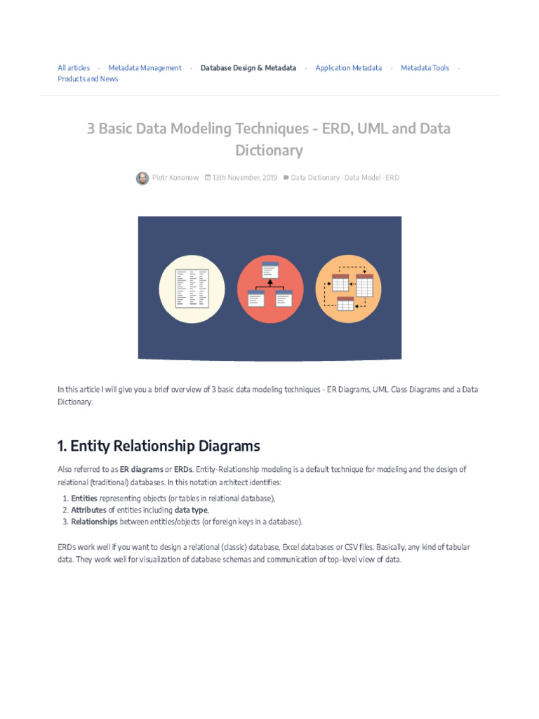 3 Basic Data Modeling Techniques - ERD, UML and Data Dictionary | PDF | Relational Database ...