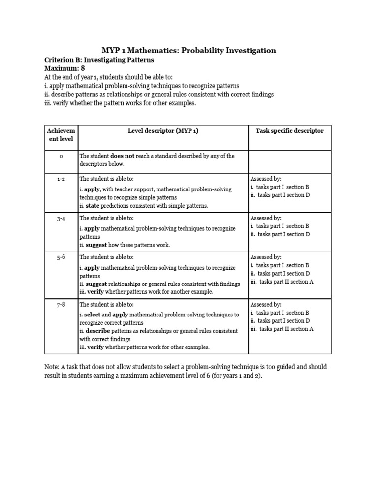 IBMYP1 Probability Investigation CRITERIA B,C,D | Download Free PDF ...