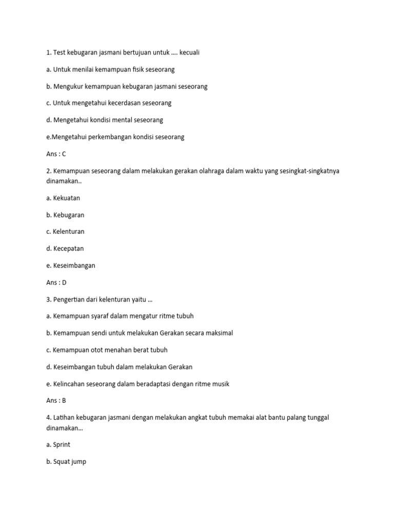 Soal SAS PJOK Kelas X | PDF | Olahraga & Rekreasi