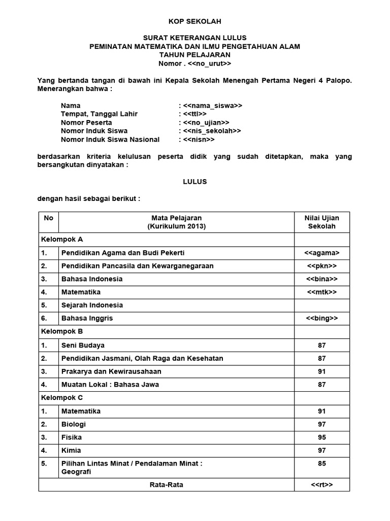 Surat Keterangan Lulus (SKL) SD, SMP, SMA, SMK 2021 | PDF