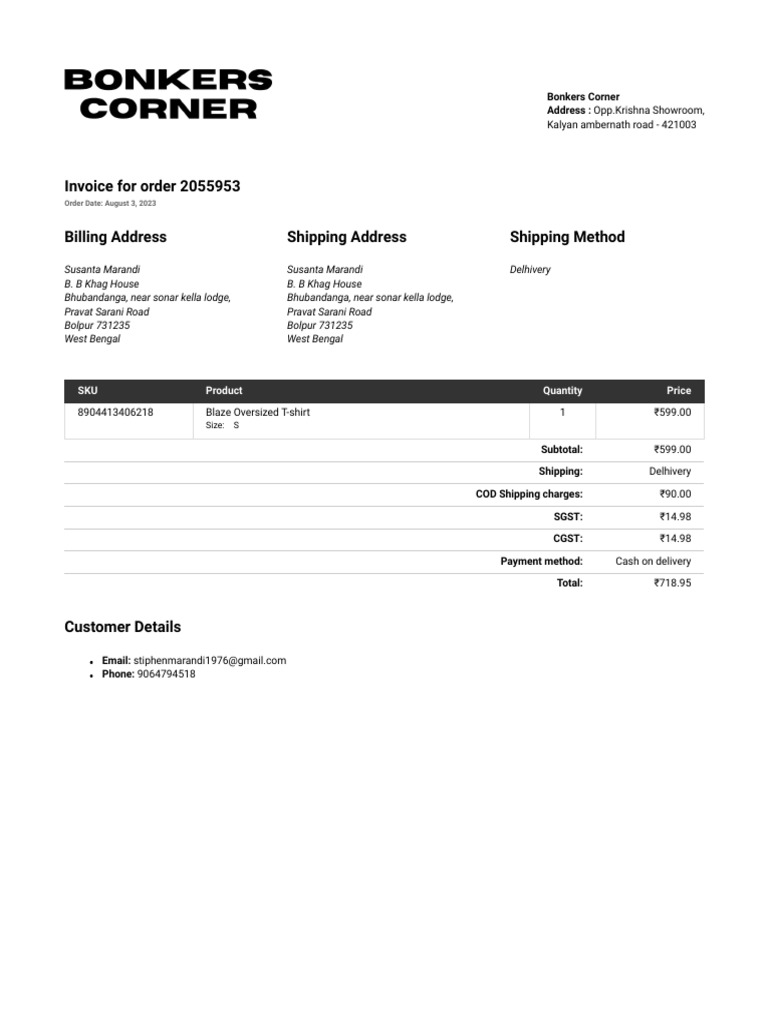 Bonkers Corner - Invoice 2055953 | PDF