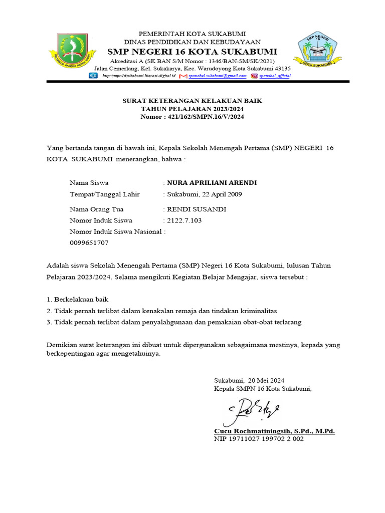 Surat Kelakuan Baik M Saputra 2023 Pdf