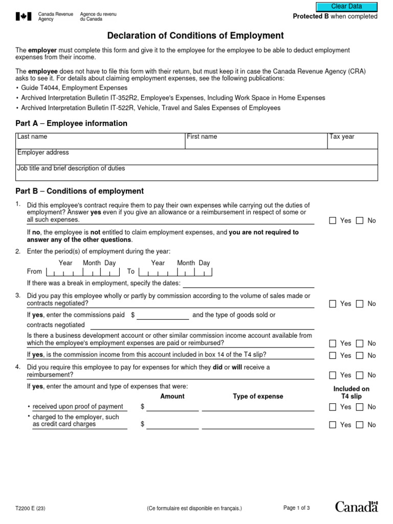 t2200-fill-23e | PDF | Employment | Taxes