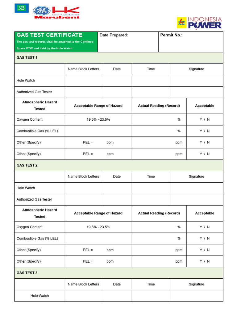 3B. Gas Test Certificate | PDF | Chemical Process Engineering | Gases