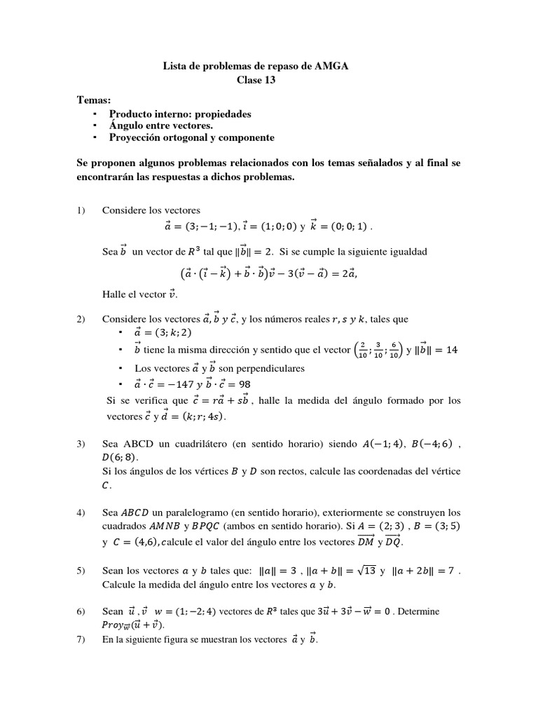 Lista de Ejercicios 13 | PDF | Vector Euclidiano | Matemáticas