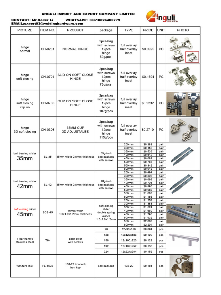 Hardware Hinges & Sliders Catalog | PDF