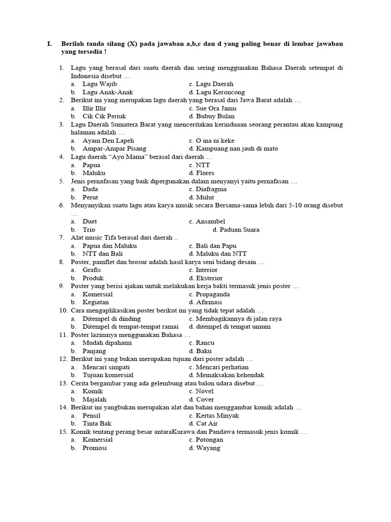 Uas Seni Budaya Kelas Viii | PDF | Seni & Disiplin Bahasa | Seni