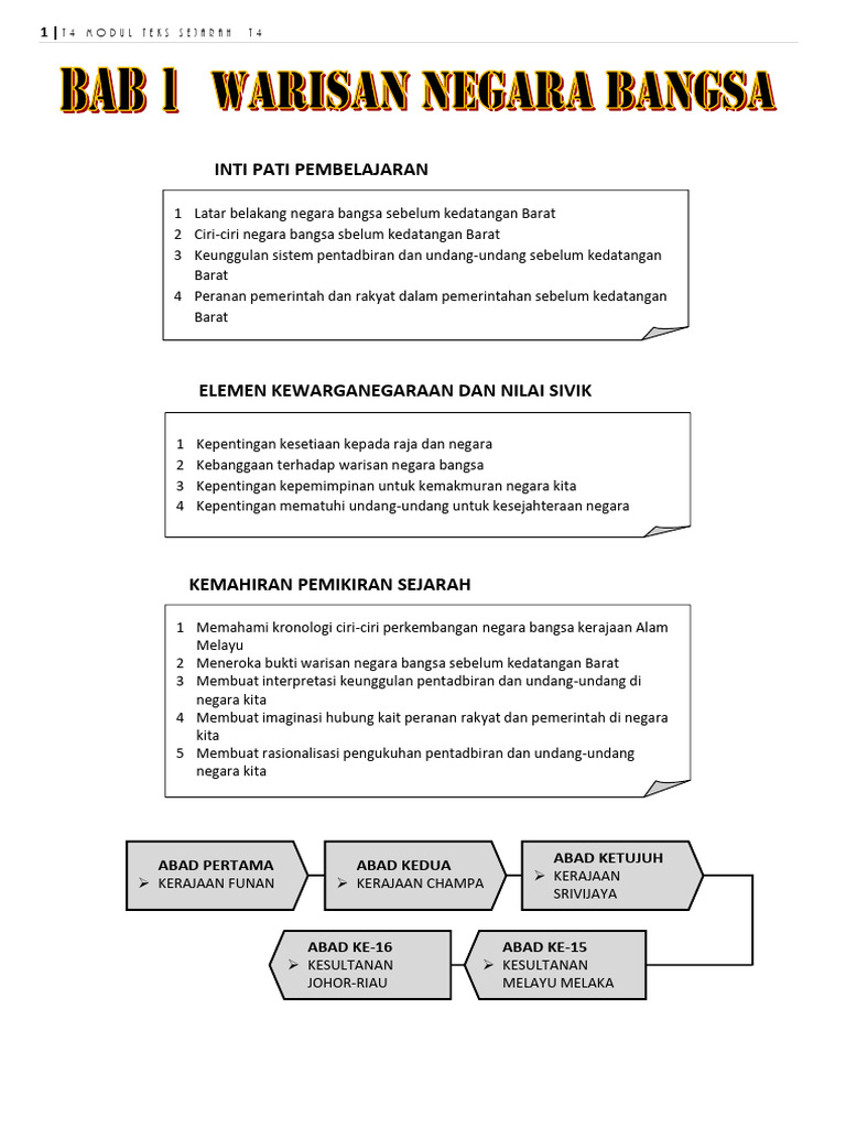 Bab 1 - Nota Sejarah Tingkatan 4 (Taw) (Sab) | PDF