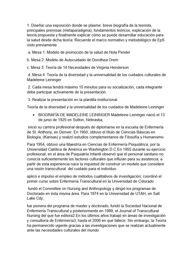 Teoría de La Diversidad y La Universalidad de Los Cuidados Culturales ...