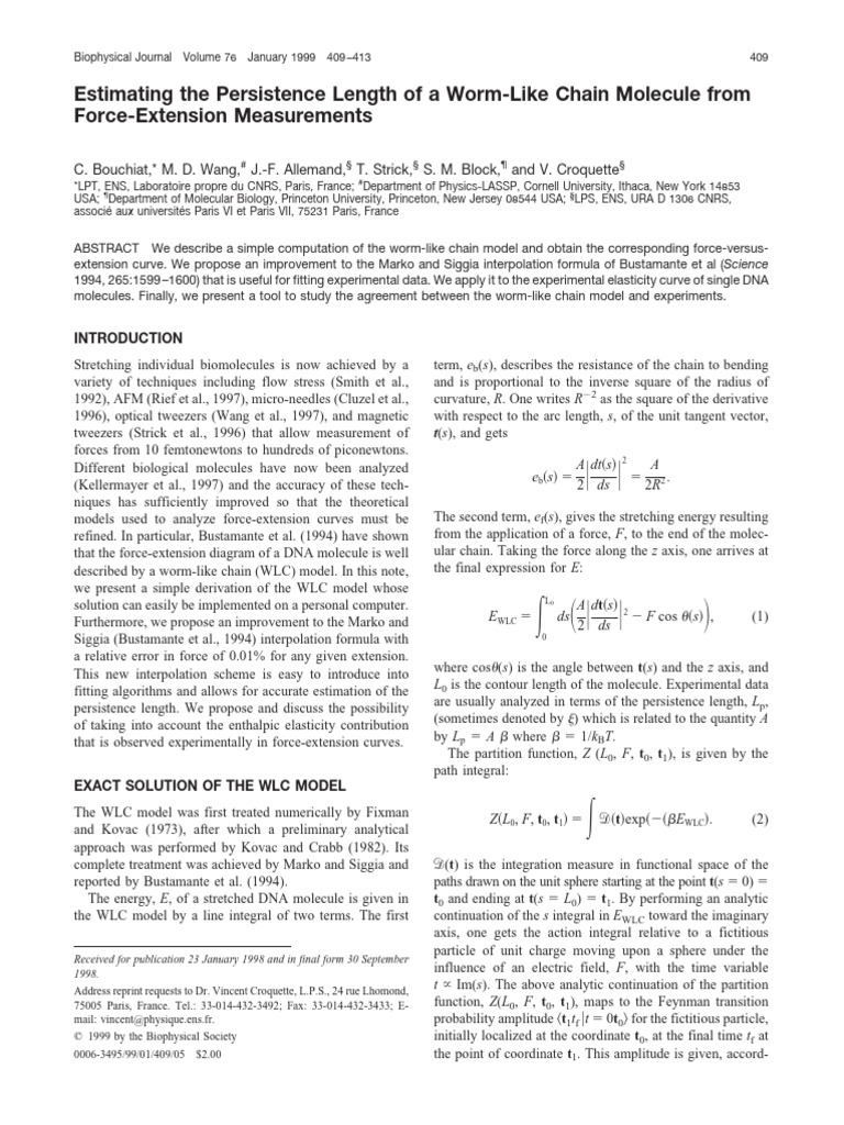 Estimating The Persistence Length of A Worm-Like Chain Molecule From ...
