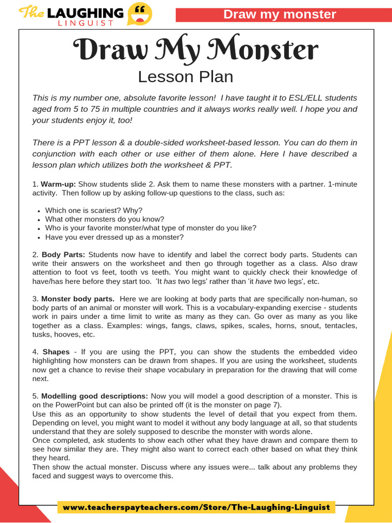 Draw My Monster - The Laughing Linguist | PDF | Microsoft Power Point