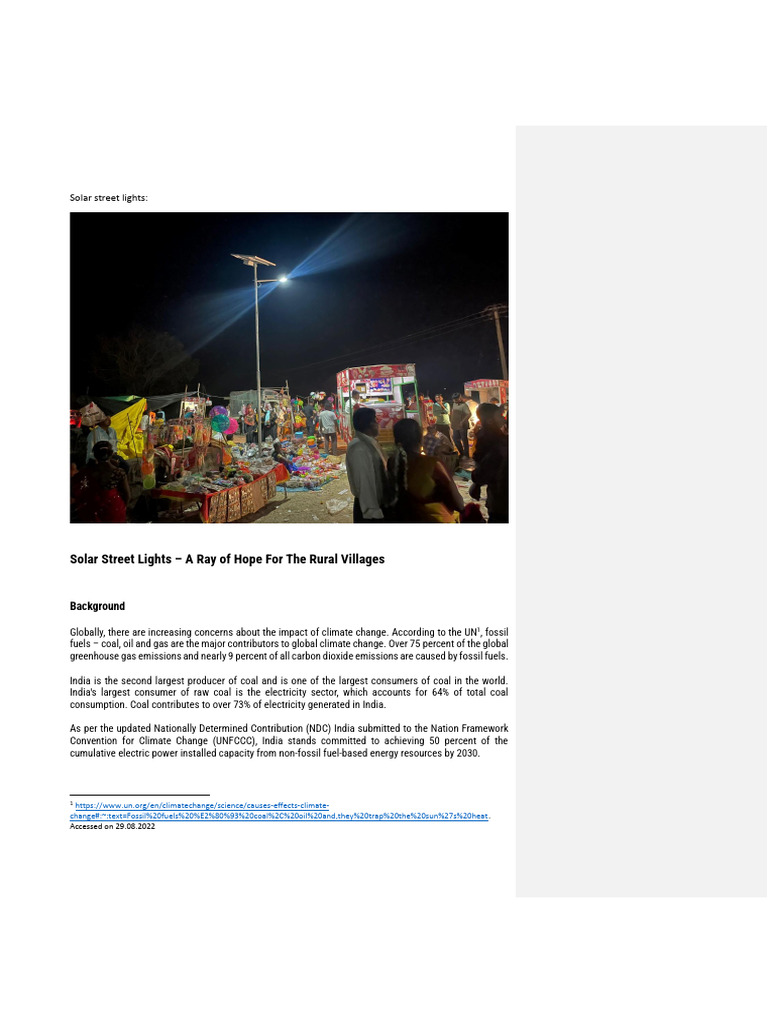 Concept Note-Solar Street Lights | PDF | Coal | Street Light
