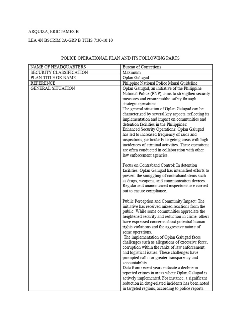 ARQUIZA_OPERATIONAL-PLAN | Download Free PDF | Law Enforcement Agency ...