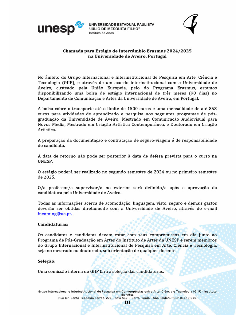 Estágio Erasmus 2024/2025 na UA | PDF | Mestrado | Science