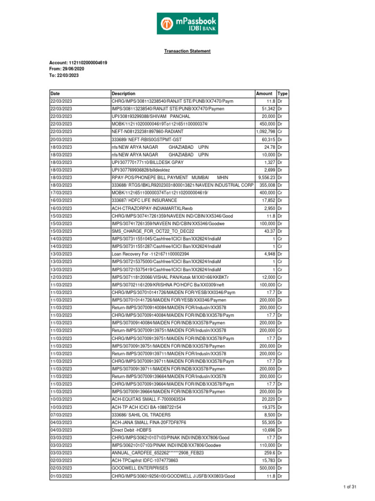 ACH Transaction Statement Overview | PDF | Payments | Banks