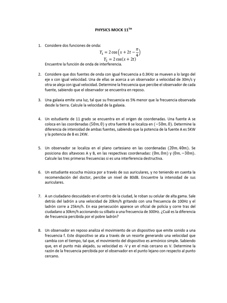 Physics Mock 11 | PDF | Frecuencia | Oscilación