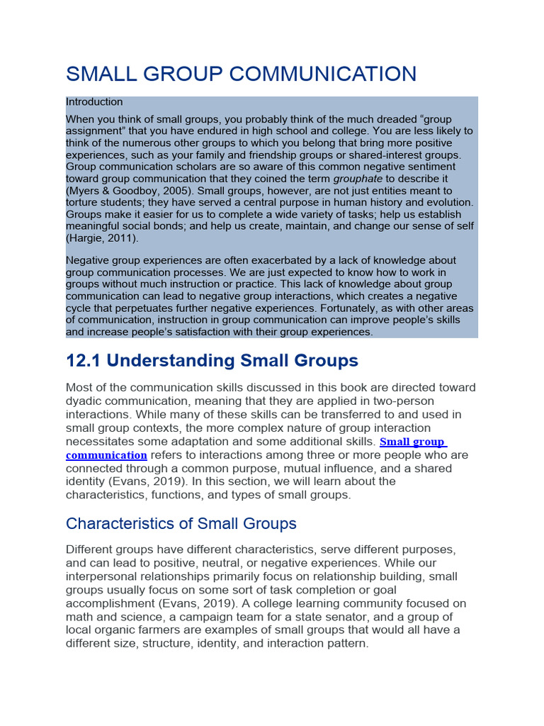 SMALL GROUP COMMUNICATION 01 | PDF | Socialization | Group Cohesiveness