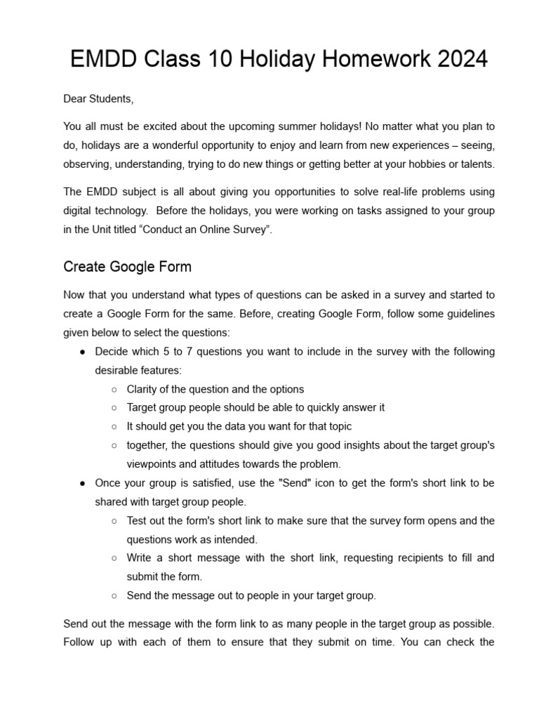 EMDD - Summer Vacations - Homework20240514090156 | PDF | Human Communication | Cognition