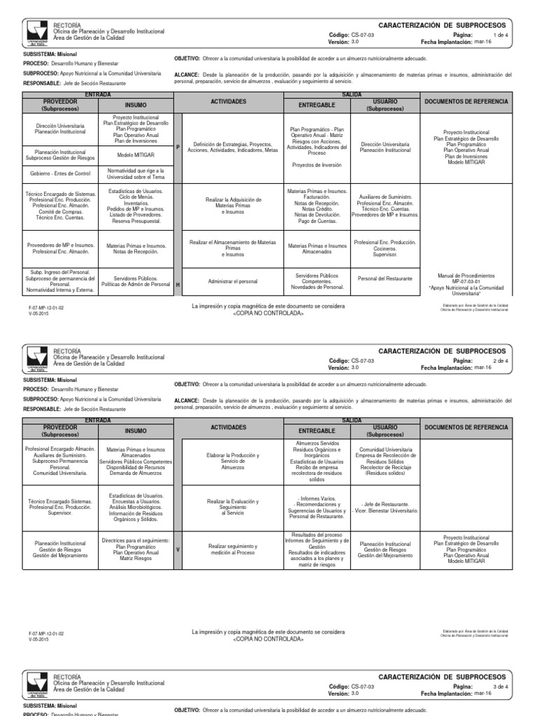 Caracterización Del Subproceso | PDF | Planificación | Planificación ...