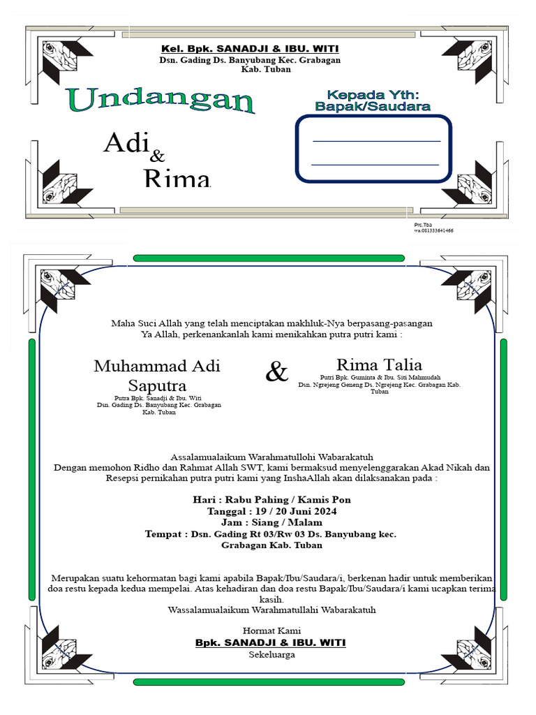Undangan Akad Nikah dan Resepsi 2024 | PDF