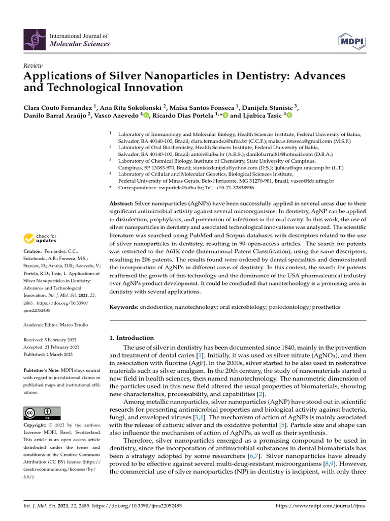 Applications of Silver Nanoparticles in Dentistry | Download Free PDF | Cell Membrane | Bacteria