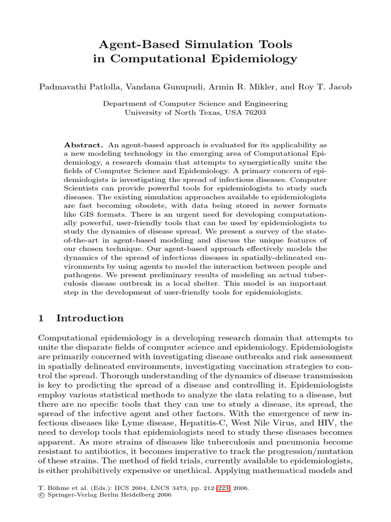 Patlolla 2006 | PDF | Agent Based Model | Epidemiology