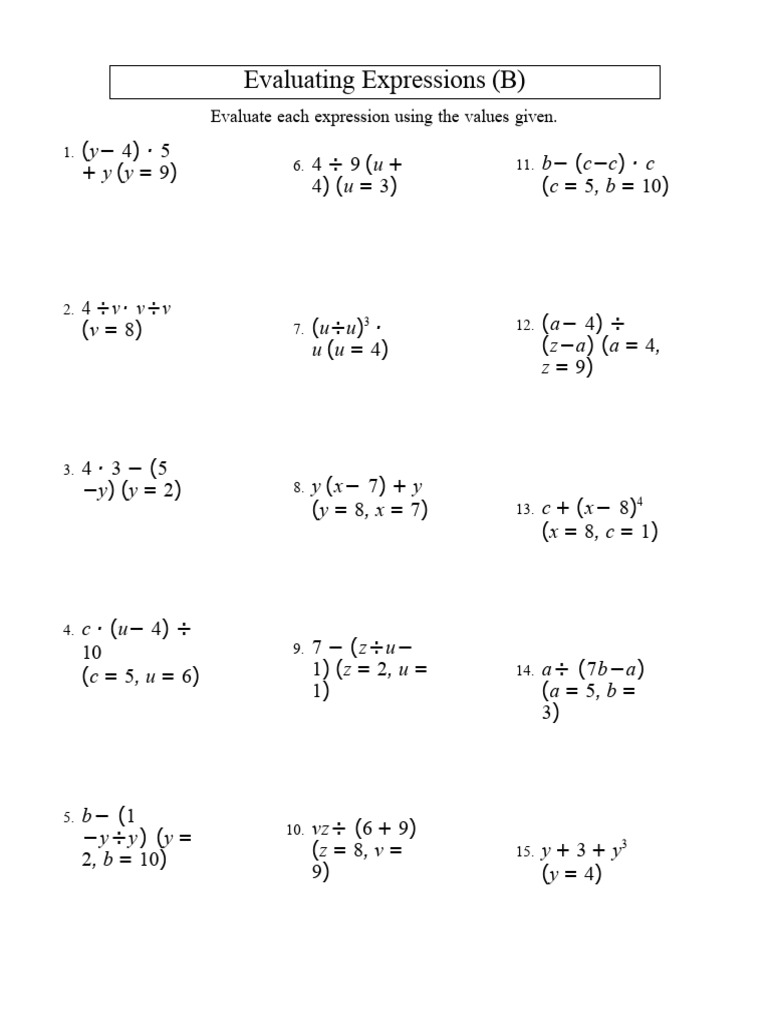 Algebra Evaluating Algebraic Expressions Two Variables Three Steps B | PDF | Mathematics | Algebra