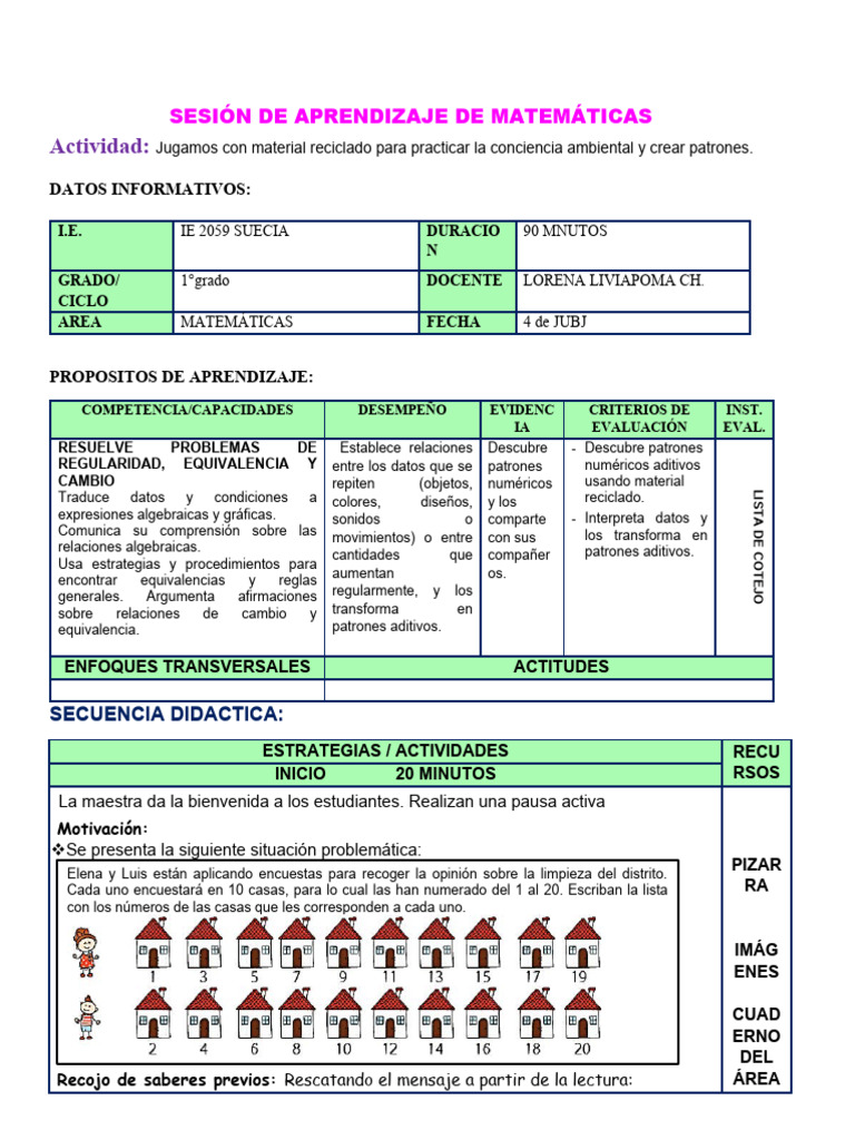 Sesión de Aprendizaje de Matemáticas | PDF | Aprendizaje | Evaluación