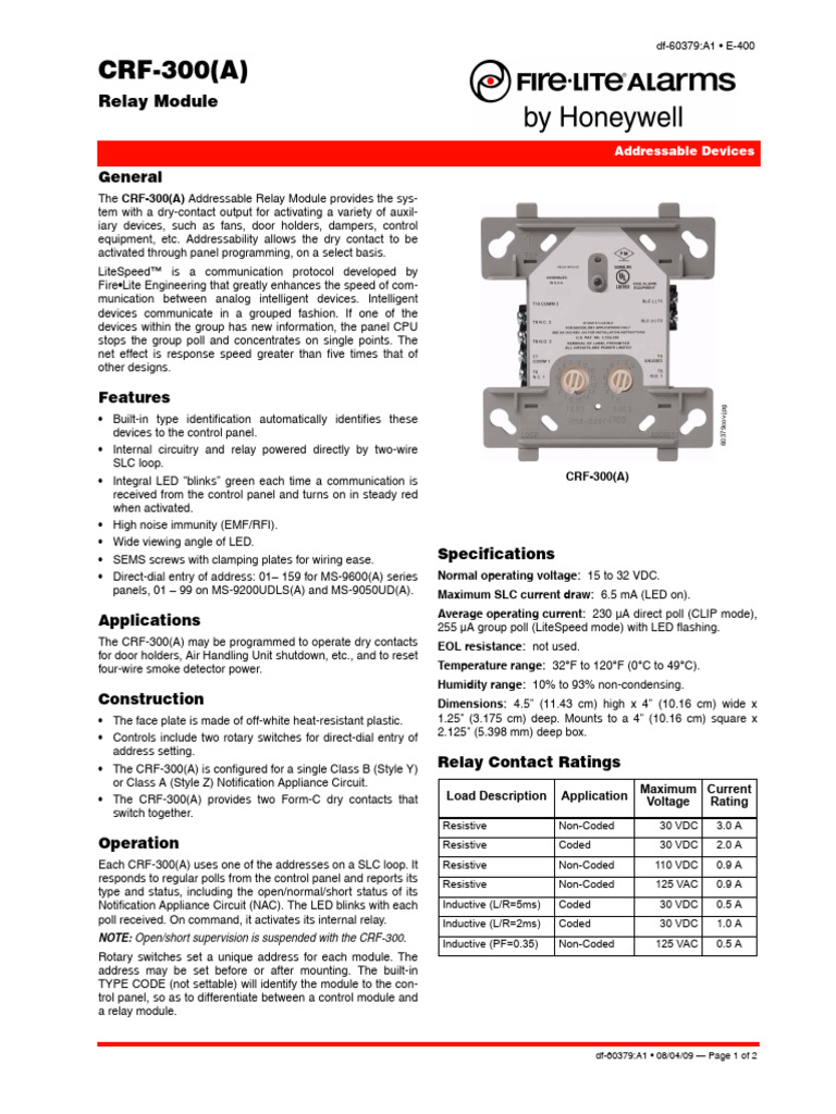 FT Módulo de Control - CRF-300 - Fire Lite Alarm, Honeywell | PDF ...