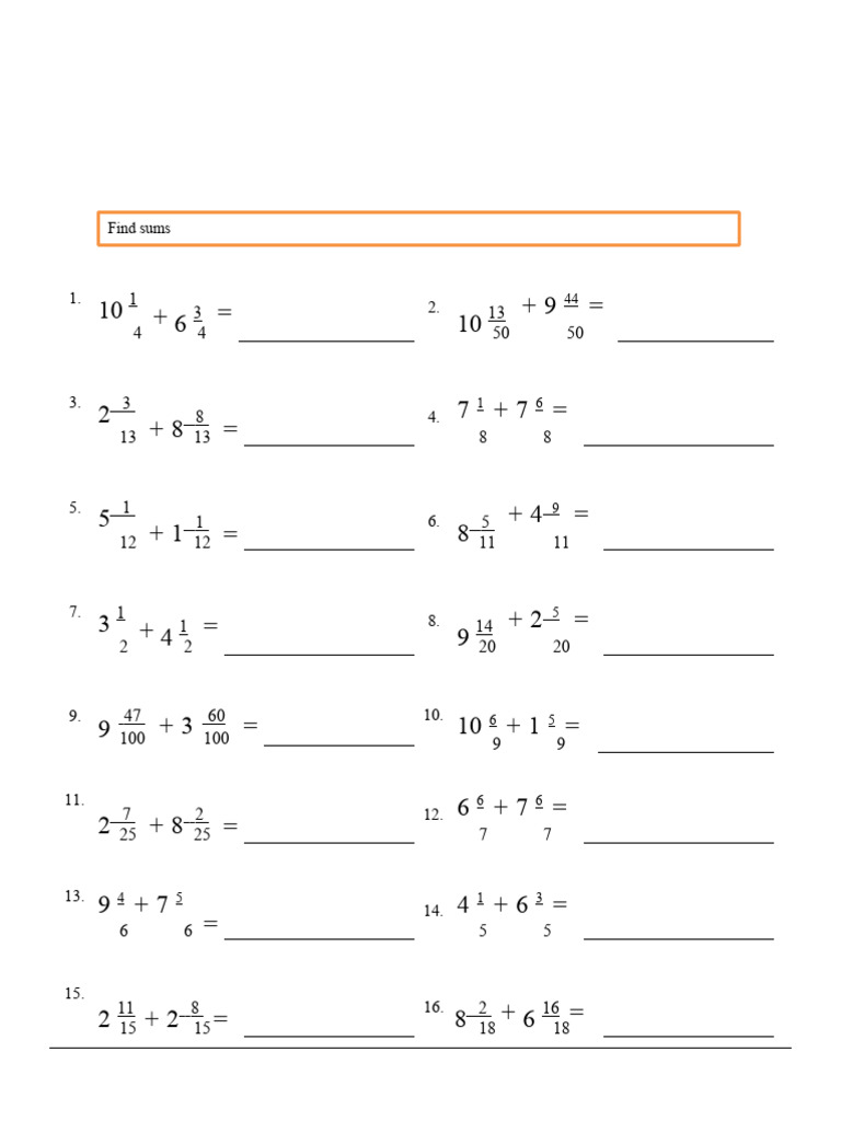 Grade 6 Adding Mixed Numbers Like Denominators B | PDF | Mathematical ...
