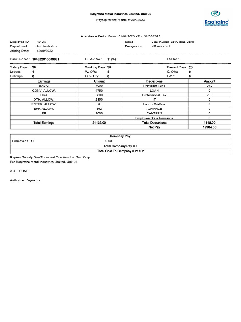 Salary Payslip- June 2023 | Download Free PDF | Taxation | Government ...