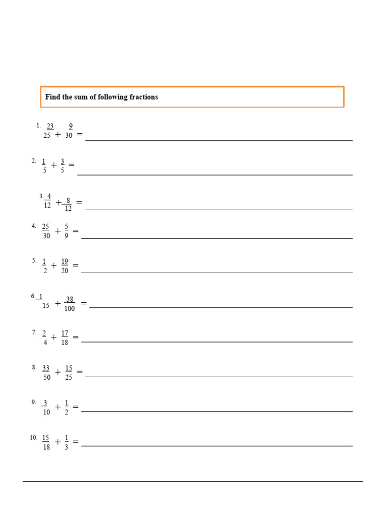 Grade 6 Adding Unlike Fractions Large Denominators A | PDF