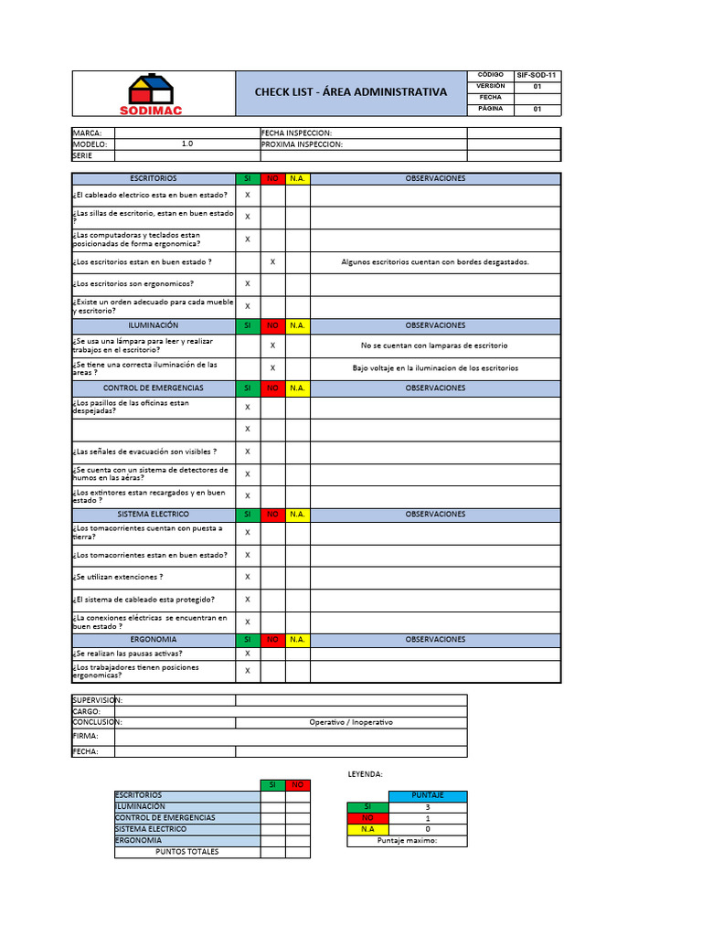 Check List - Área Administrativa | PDF | Ingenieria Eléctrica | Informática