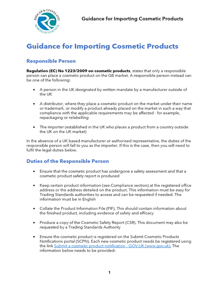 Guidance for importing cosmetic products | PDF | Cosmetics | Chemical ...