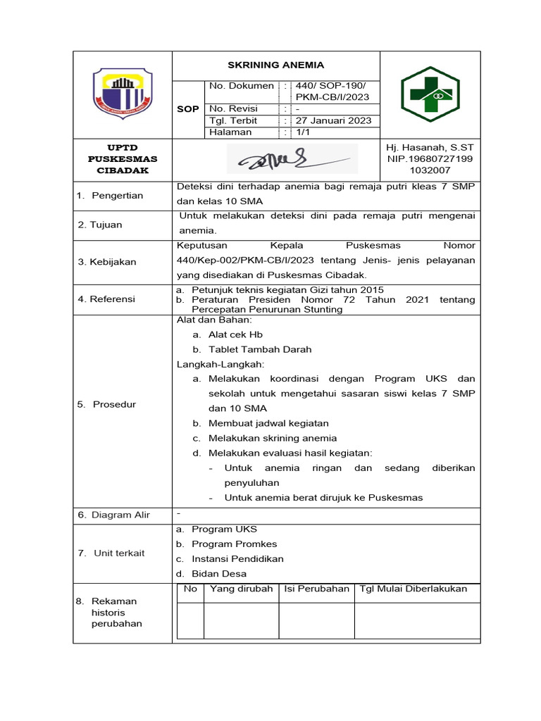 Sop Skrining Anemia2 | PDF | Sains & Matematika