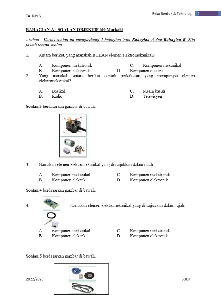 Soalan RBT Tahun 6 Pentaksiran Akhir Tahun 2022 | PDF