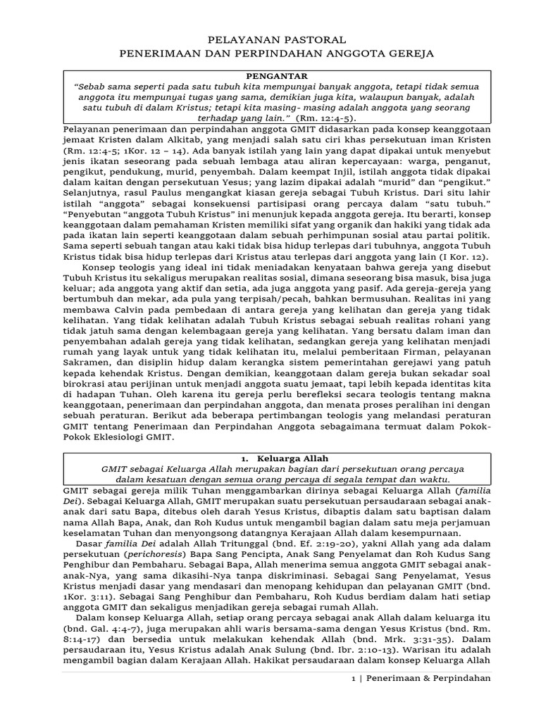 Penerimaan Dan Perpindahan Anggota Gmit | PDF