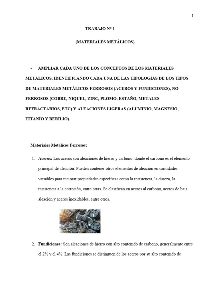 Trabajo N°1 (Materiales) | Descargar gratis PDF | Rieles | Aleación