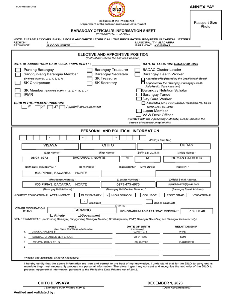 BOIS Form Revised 2023. Pipias Final | PDF
