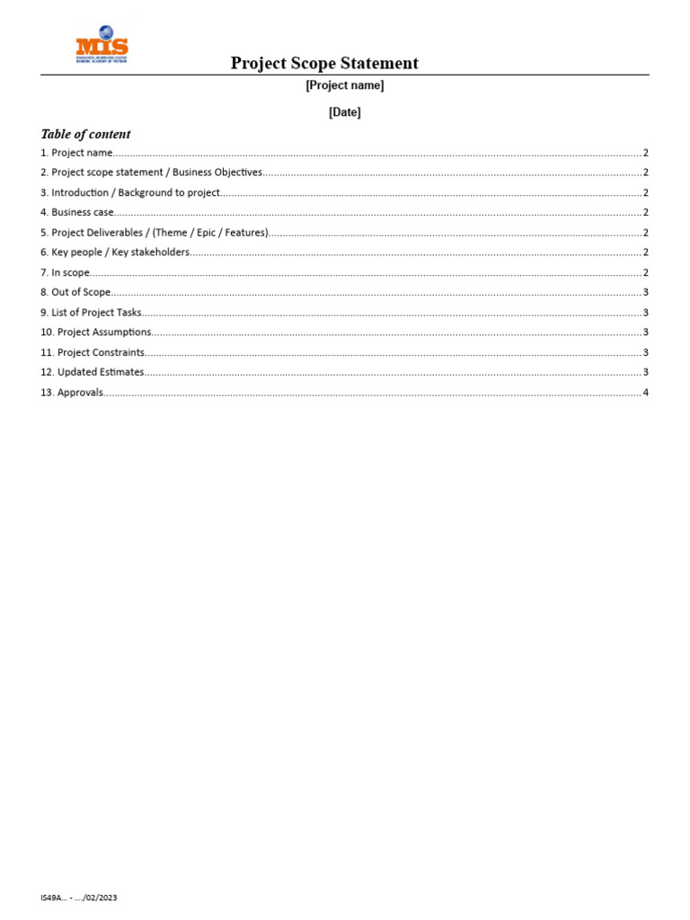 Project Scope Statement - PSS Template | PDF | Customer Relationship ...