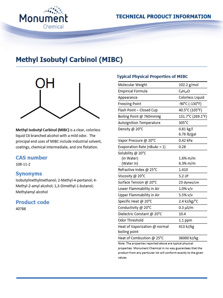 Mibc TDS | PDF | Ethanol | Water