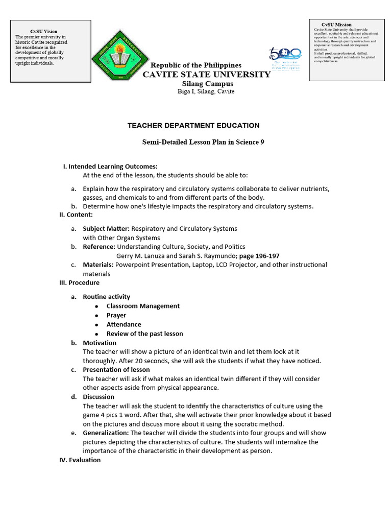 Science 9 Lesson Plan: Body Systems | PDF | Teachers | Science