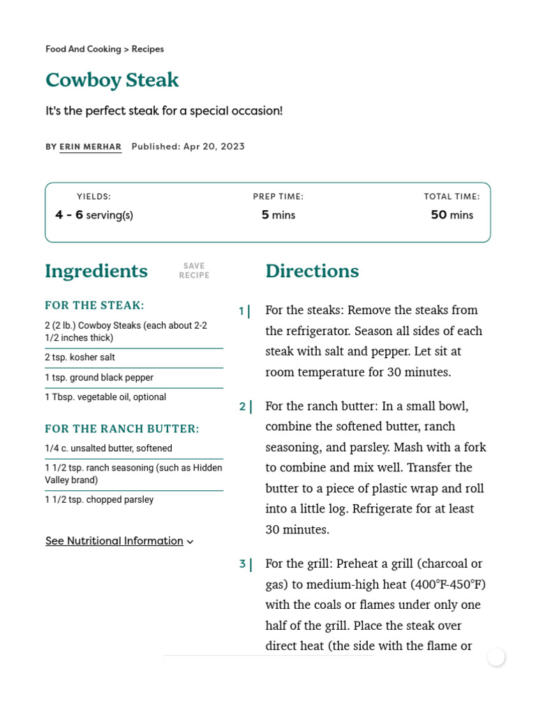 Best Cowboy Steak Recipe - How to Make Cowboy Steak | PDF | Grilling | Steak