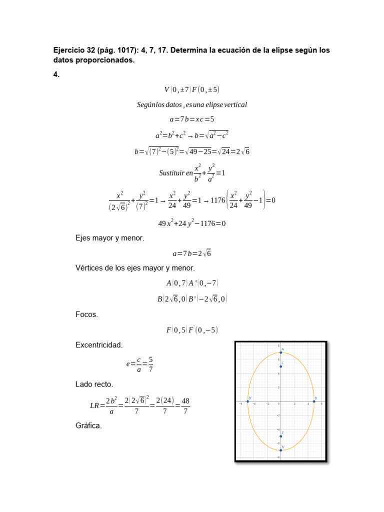 mate. ejercicio elipse. gab | PDF | Elipse | Matemática Elemental