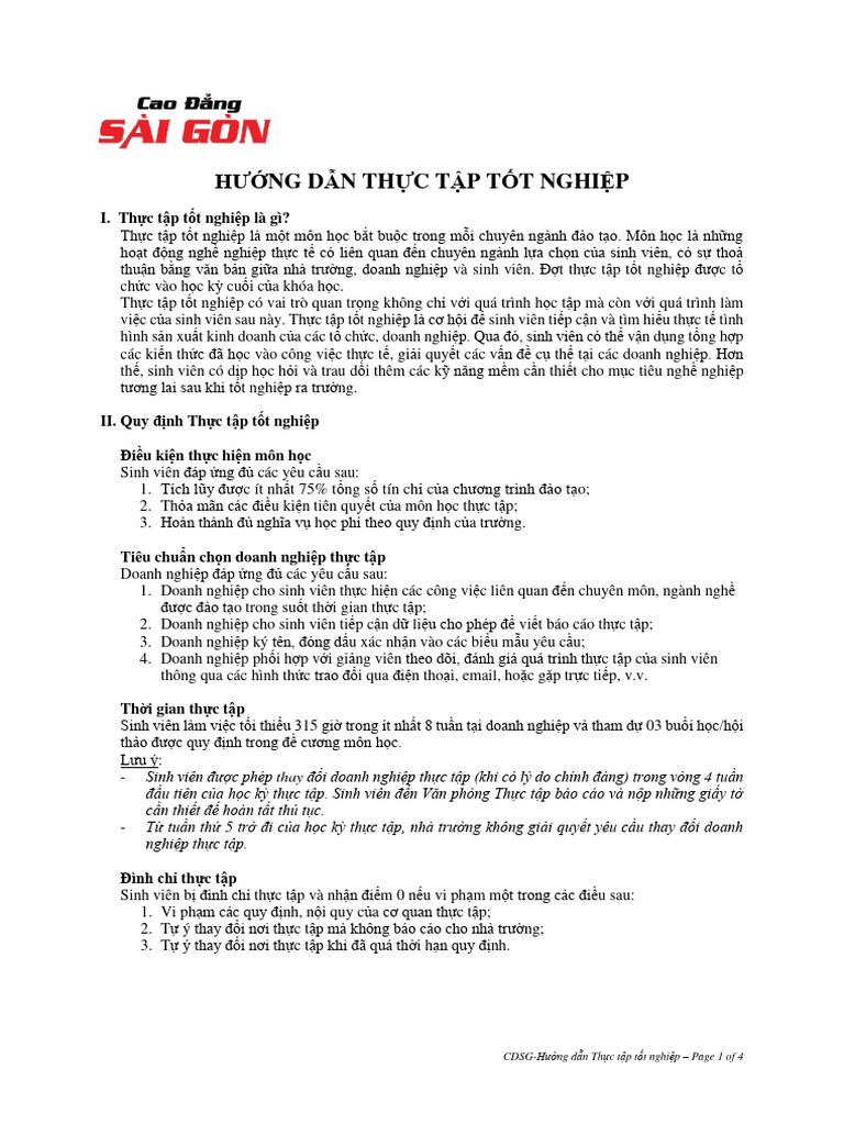 Huong Dan Thuc Tap Tot Nghiep | PDF