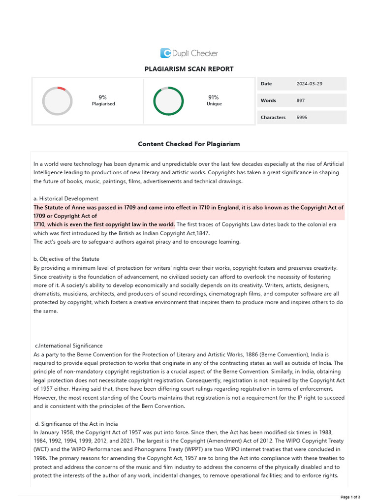 Duplichecker Plagiarism Report | PDF | Copyright | World Intellectual ...