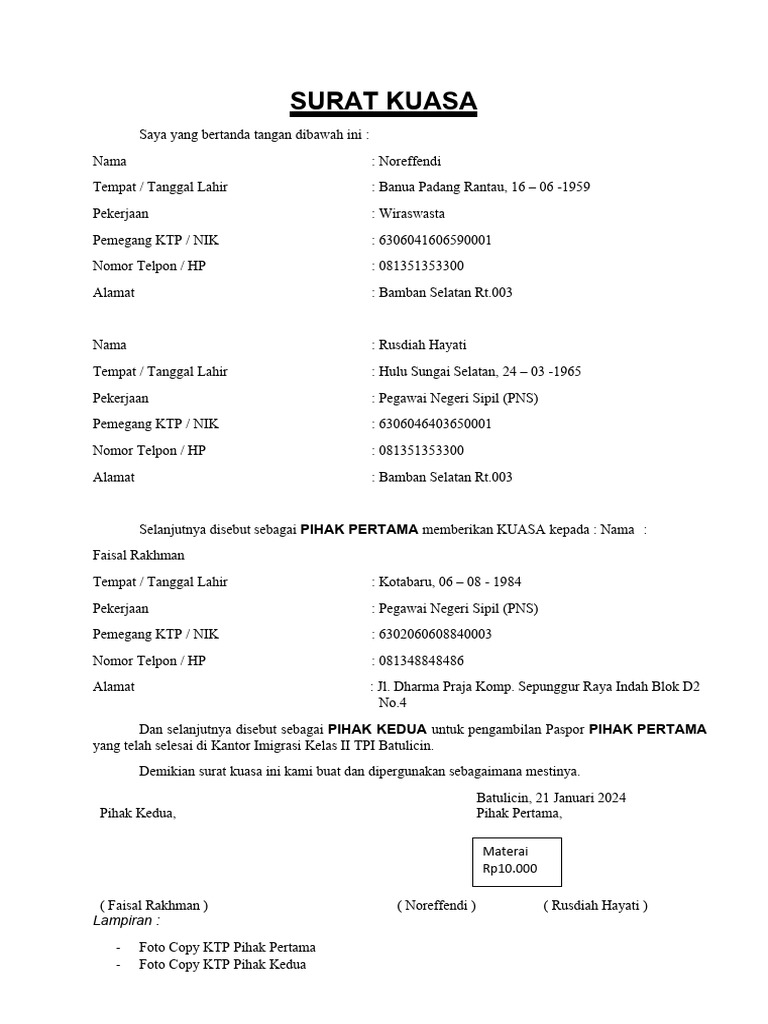 Surat Kuasa Pengambilan Dpri | PDF