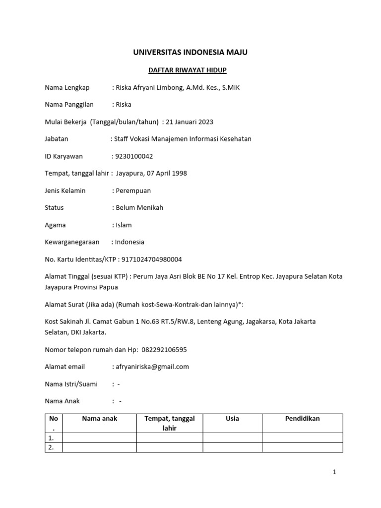 Cv. Riska Afryani Limbong | PDF